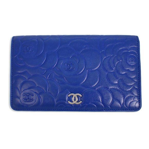 CHANEL | Bags | Chanel Camellia Blue Long Wallet | Poshmark